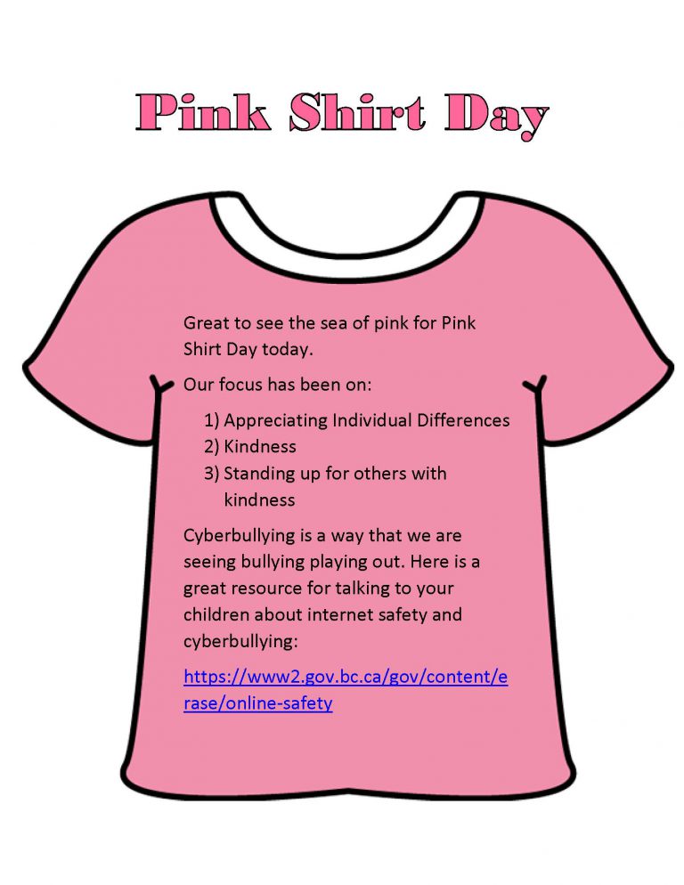 Pink Shirt Day information for parents | Uplands Elementary School